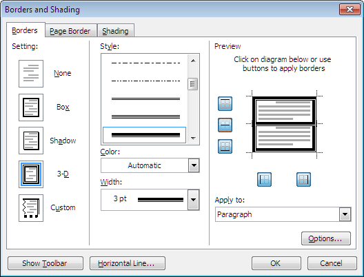 Using Borders In Word 2003 And Earlier